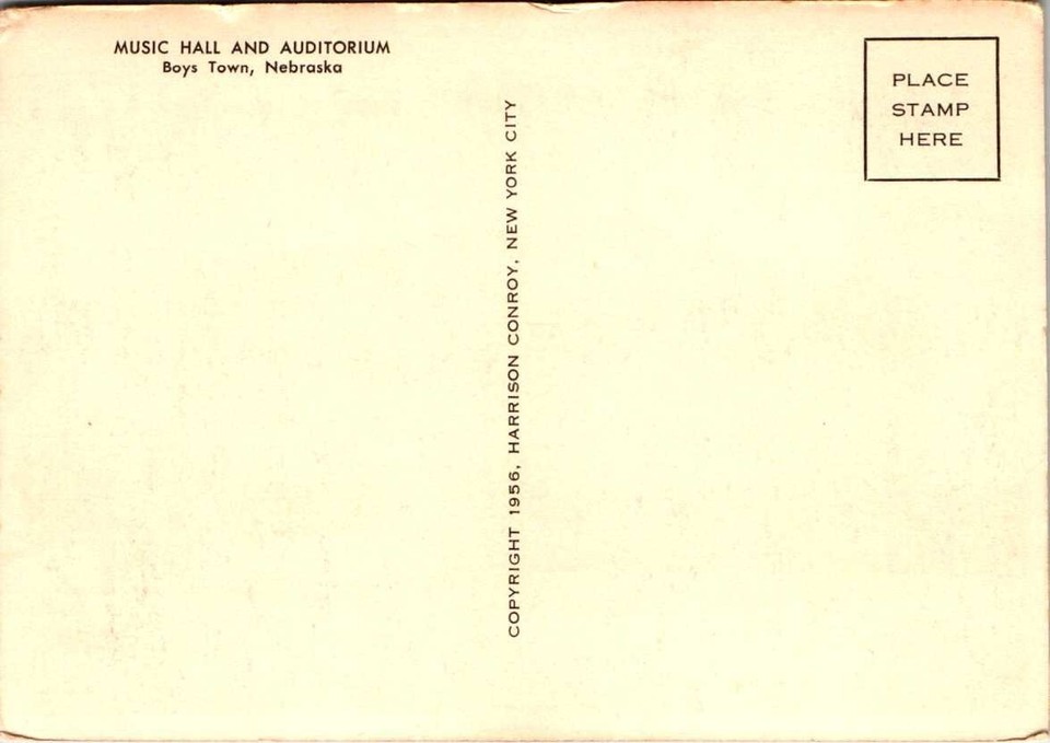 Continental Postcard Boys Town Omaha Nebraska NE Music Hall Auditorium ...
