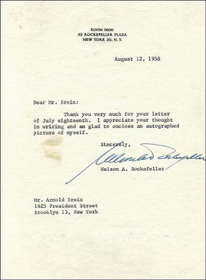 NELSON A. ROCKEFELLER - TYPED LETTER SIGNED 08/12/1958 | eBay