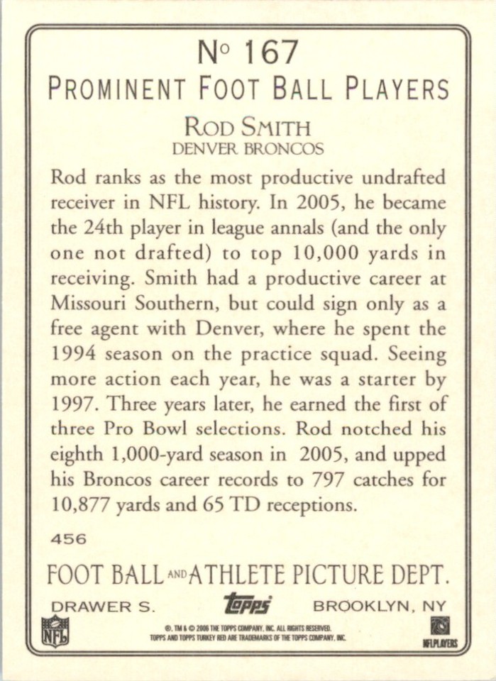 2006 Topps Turkey Red Rod Smith Denver Broncos #167 Football Card | eBay