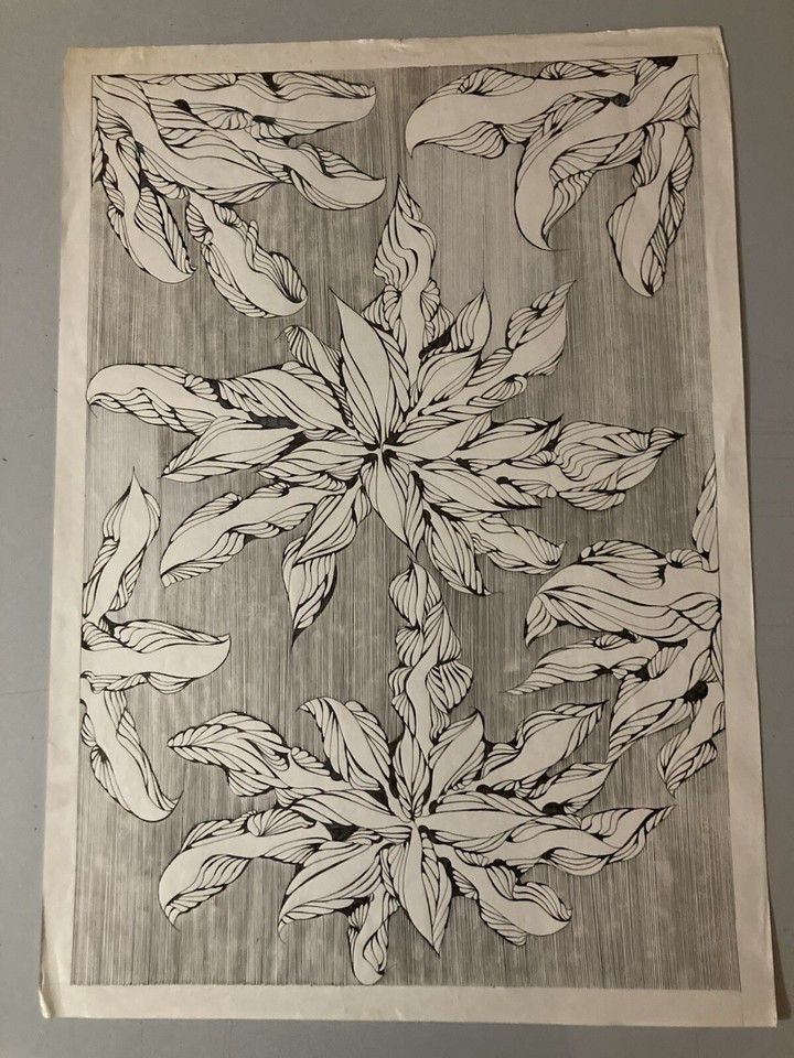 Very Nice Drawing Abstract Ink On Paper 1980 To Identify Flower | eBay UK