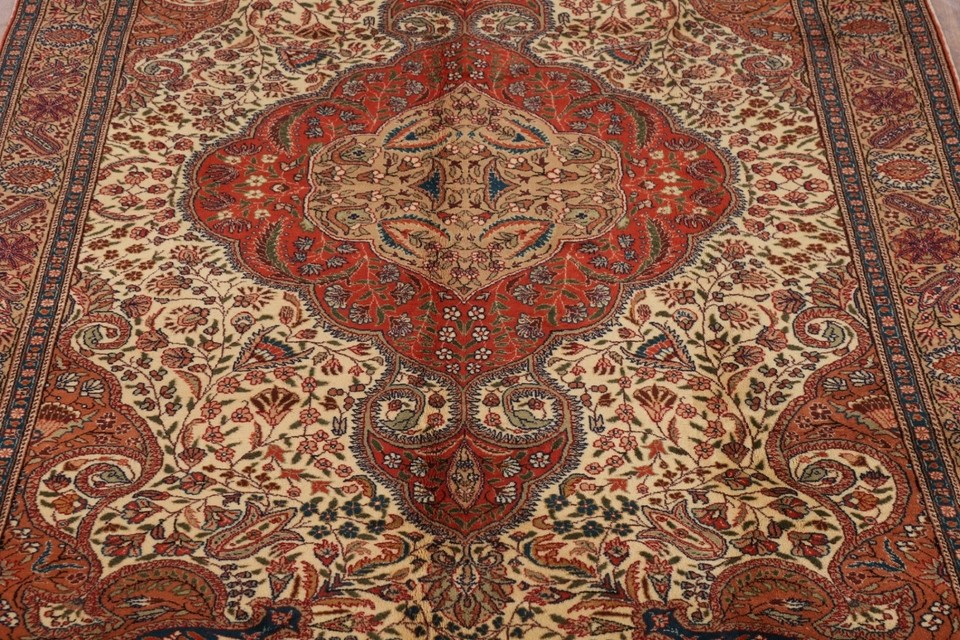 Vintage Ivory/ Rust Handmade Floral Anatolian Turkish Living Room Area ...