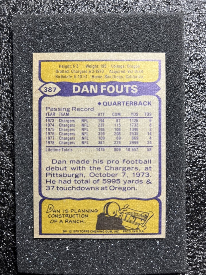 1979 Topps Football Card #387 Dan Fouts San Diego Chargers | eBay