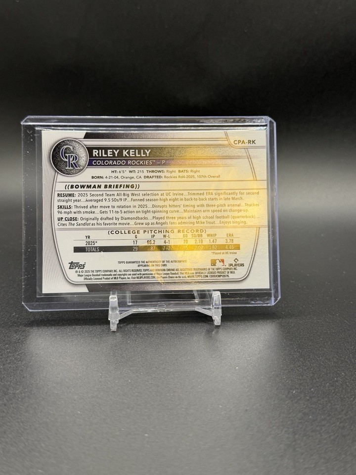 2025 Bowman Draft Chrome Riley Kelly 1st AUTO Blue Wave Refractor /150 ...