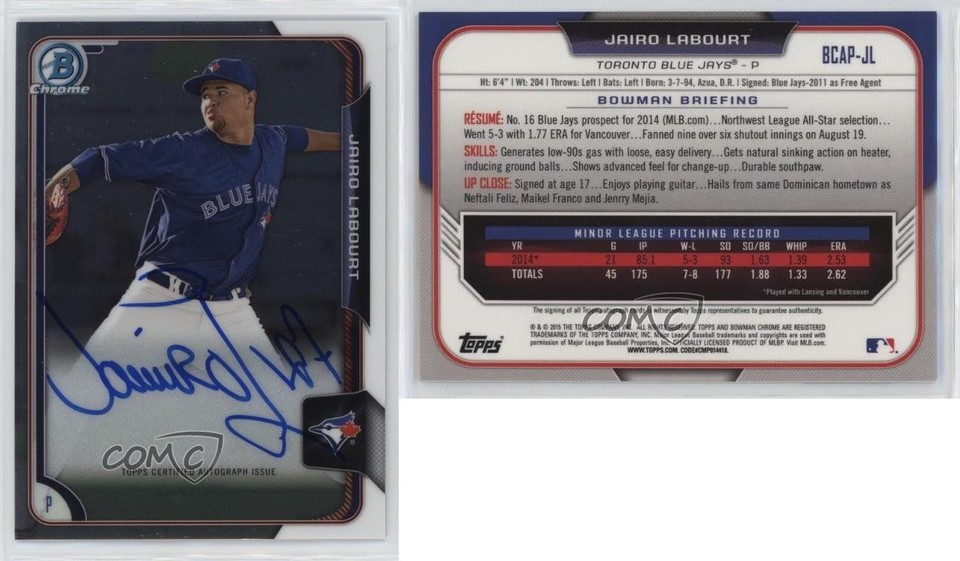 2015 Bowman Chrome Prospects Auto Jairo Labourt #BCAP-JL Auto 9vp | eBay