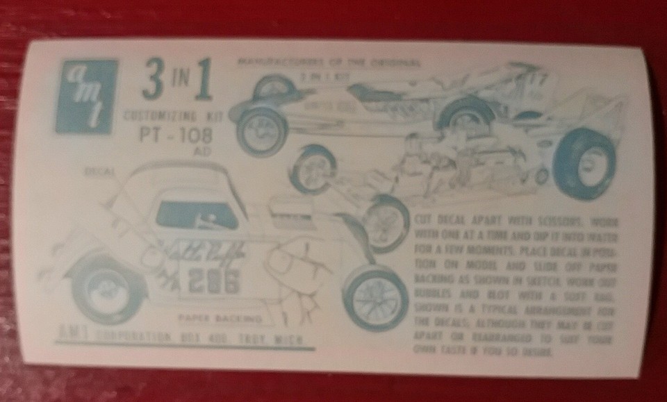 Vintage amt Decal Sheet PT. 108AD, 3 in 1 Customizing Kit Decals | eBay