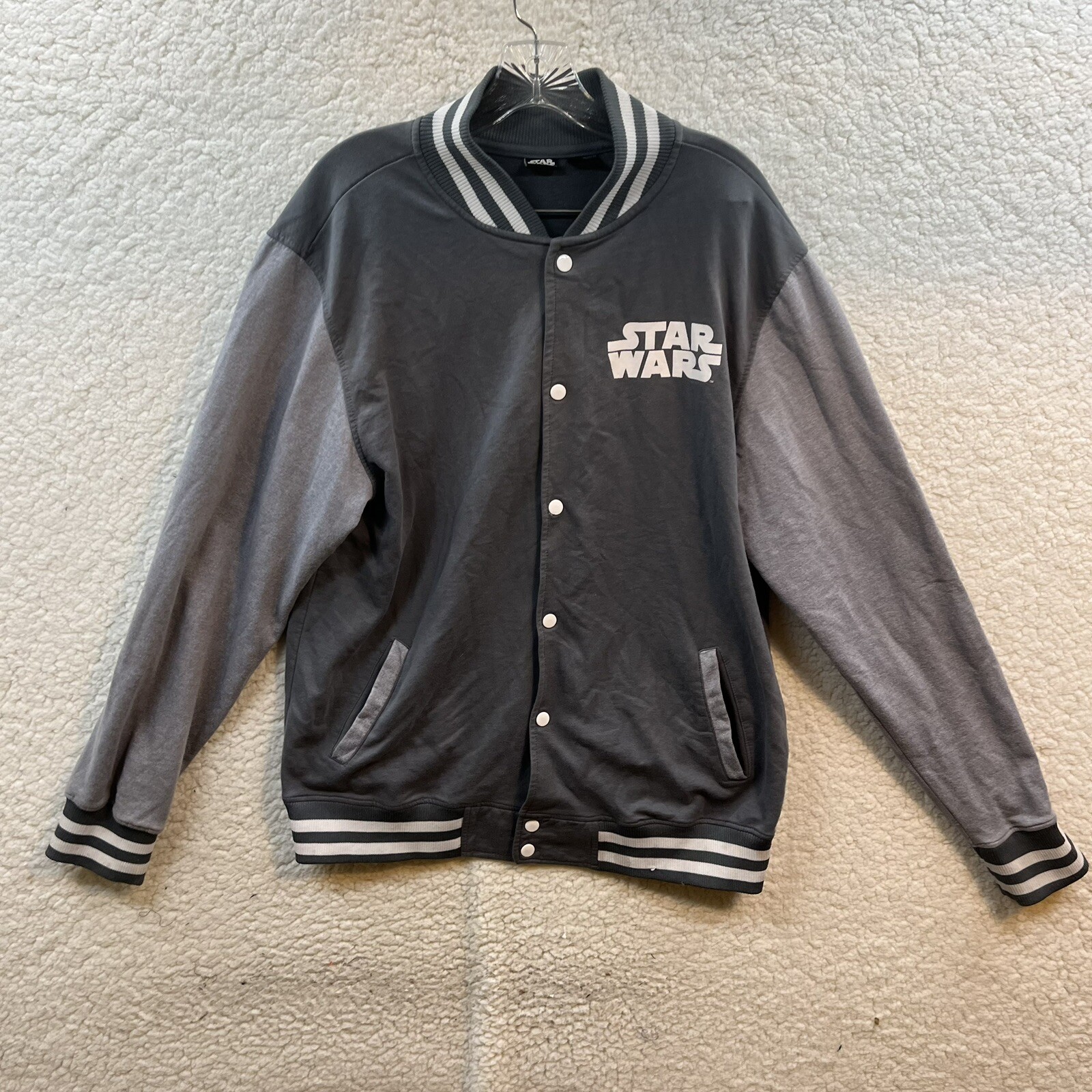 Star Wars Varsity Jacket Men’s Large Gray Movies Outdoor Casual Long ...