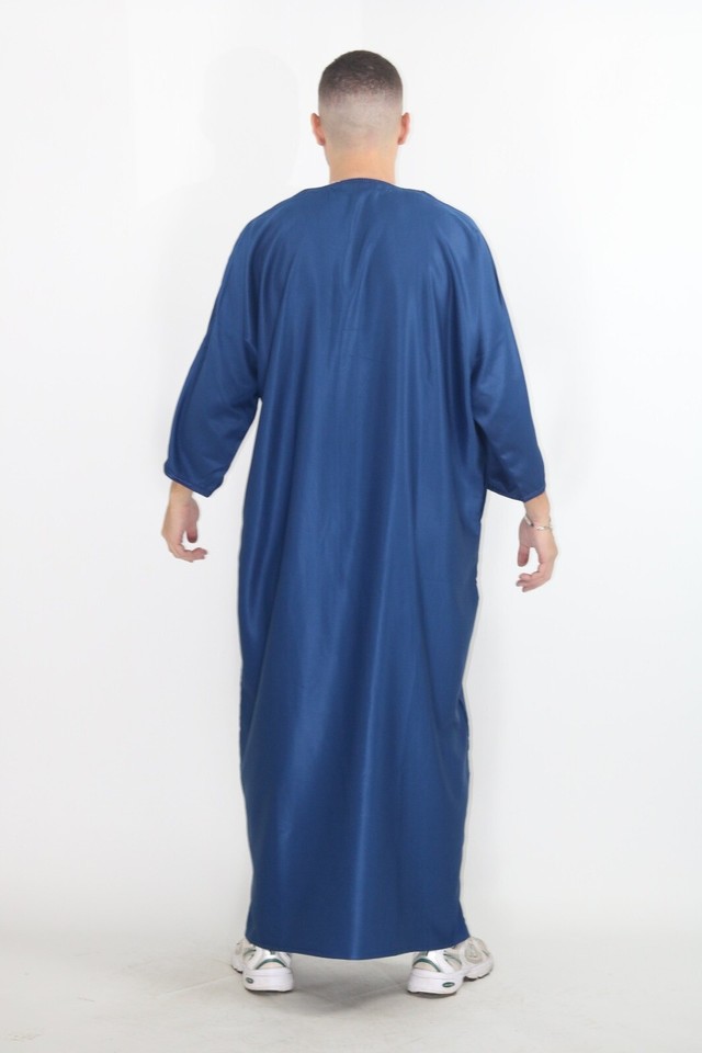 Mens Premium Moroccan Thobe royal blue embroidery Jubbah Kaftan Short ...