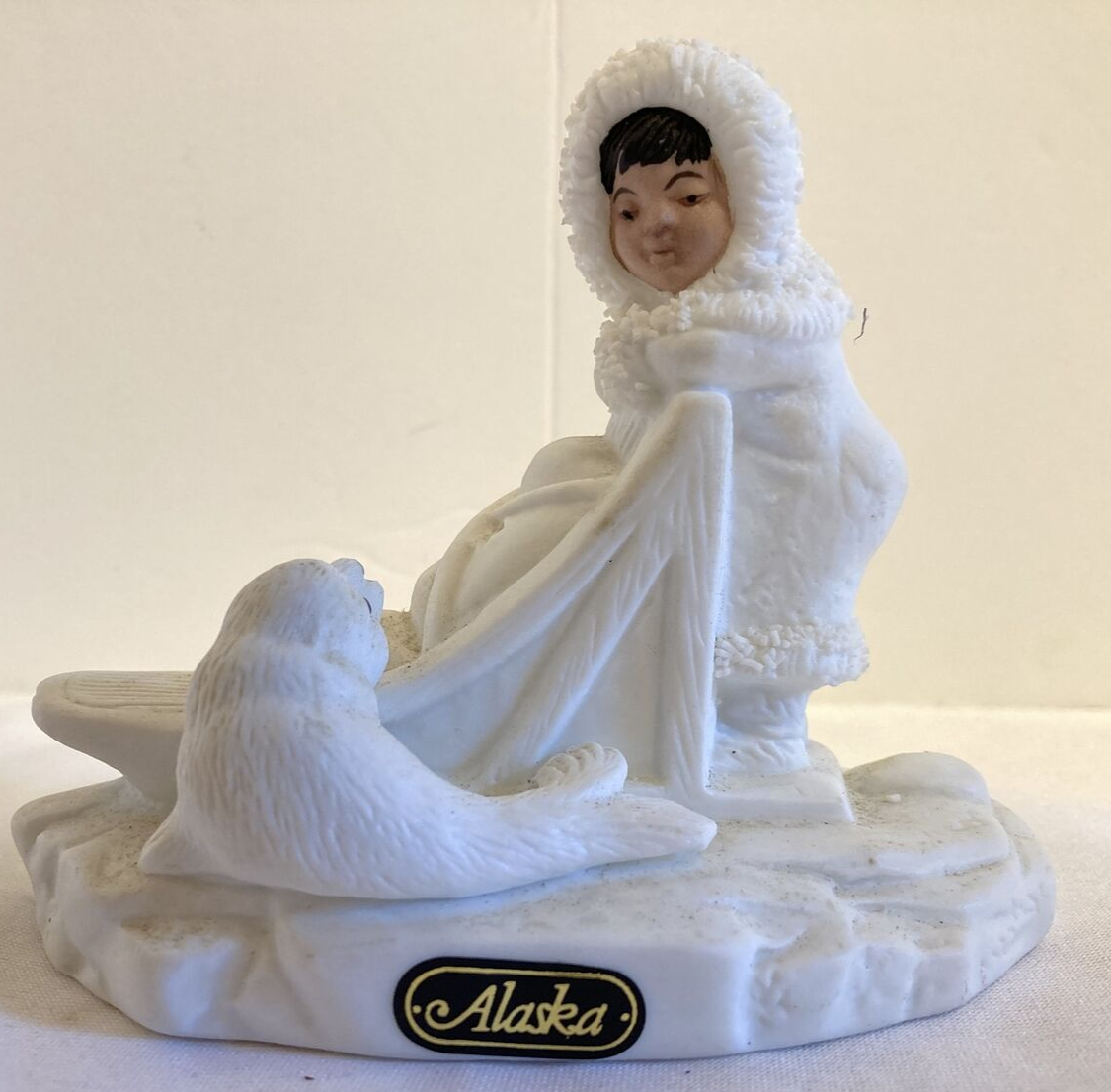TWIN OAKS White Bisque Eskimo Sledder with Seal on Iceberg ALASKA ...