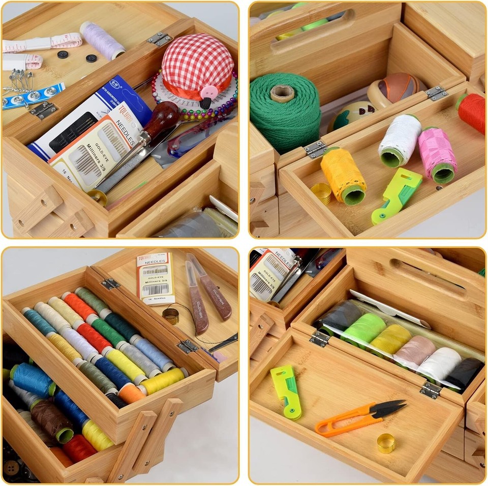 Wooden Sewing Box Organizer for Sewing Supplies,Sewing Crafting Hobby ...