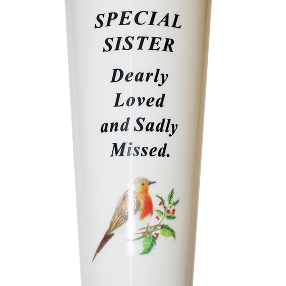Memorial Graveside Flower Vase with Spike Robin Image - Special Sister ...