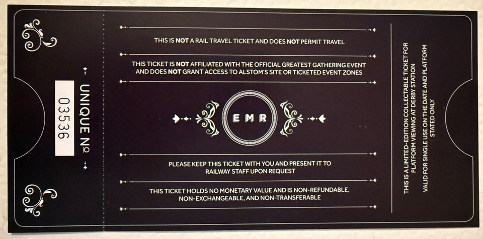 EMR GREATEST GATHERING Derby platform ticket 1st August #85ForPat ...