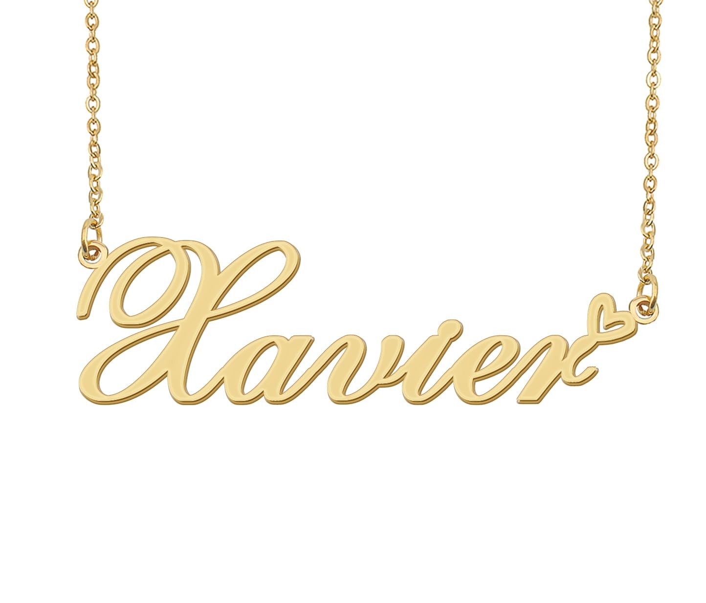 Xavier Name Necklace Heart Charm Pendant 18k Gold Plated Stainless ...