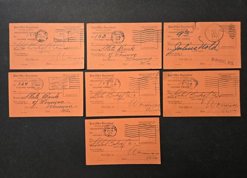 U.S. Post Office Dept, registered article cards, 1919,1924, lot ...