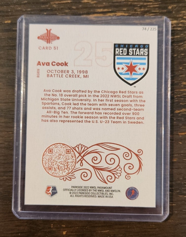 2022 NWSL Parkside Paramount Ava Cook Pink Rookie SP #/225 Chicago Red ...