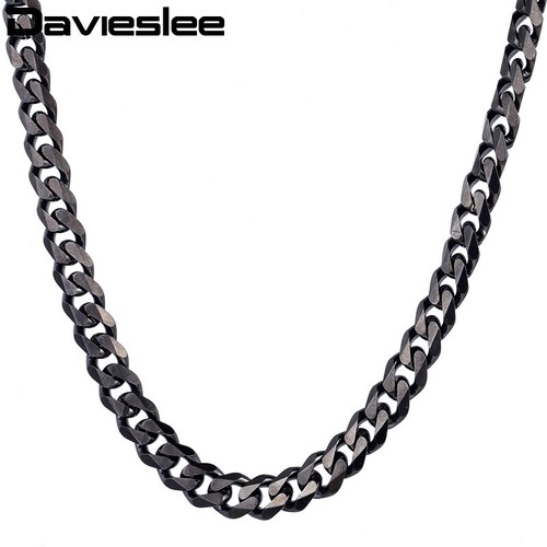 11mm 24inch Mens Black Curb Cuban Link Chain Fashion Jewelry Stainless ...