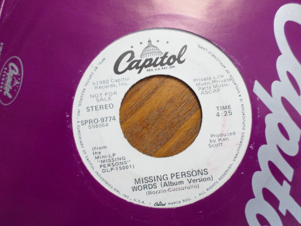 PROMO CAPITOL 45 RECORD/MISSING PERSONS/WORDS/SINGLE AND LP VERSION/EX+ | eBay