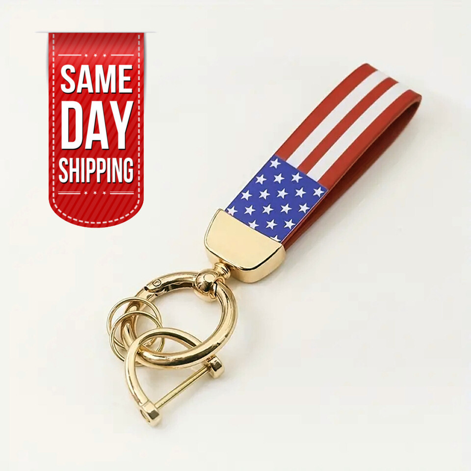 Leather American USA Flag Car Keychain with Zinc Alloy Ring, Tactical ...