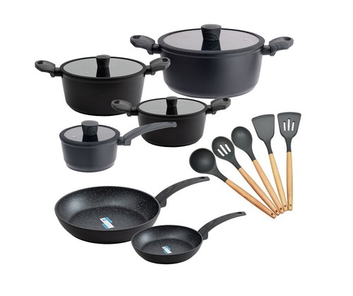 15pc Non-Stick Marble Stone Cookware Set, Frypan, Saucepan, Casserole ...