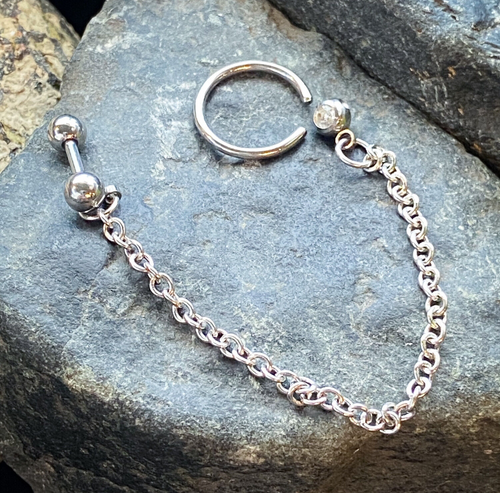 Steel Chain Linked Gem Captive Bead Ring Cartilage Tragus Helix Barbell ...