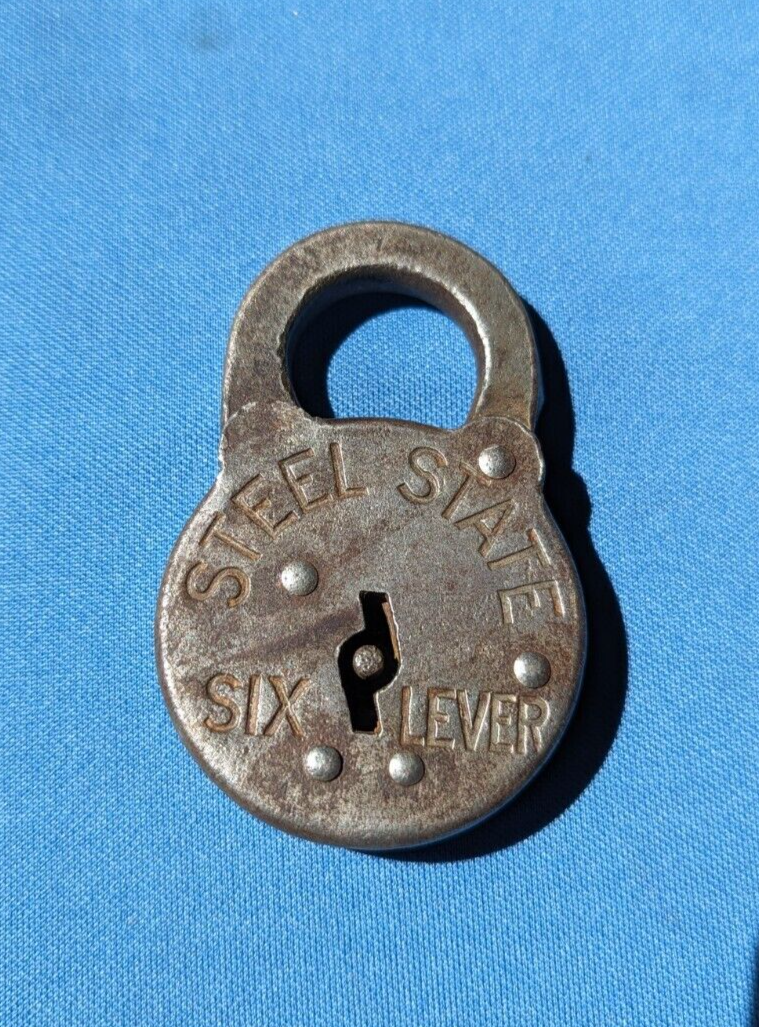 Vtg iron padlock STEEL STATE SIX LEVER, no keys, round 2" diameter | eBay