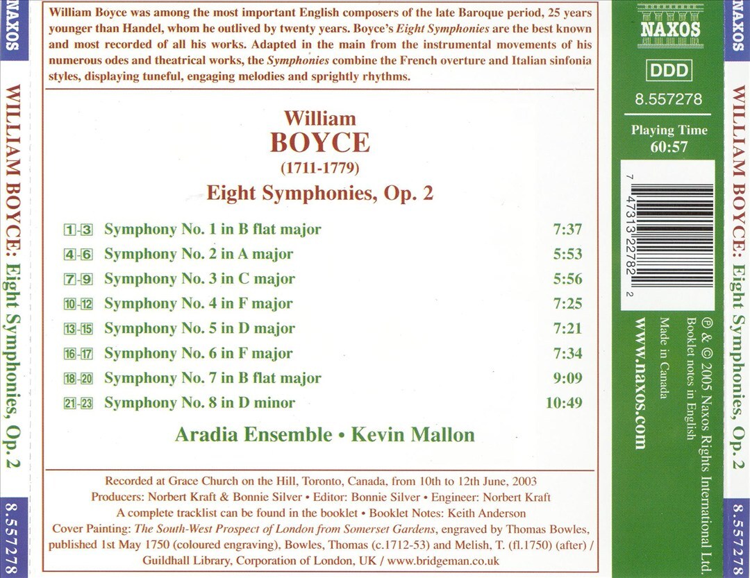 KEVIN MALLON / ARADIA ENSEMBLE WILLIAM BOYCE: EIGHT SYMPHONIES, OP. 2 ...