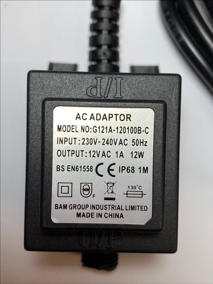 Replacement for 12V AC 600mA 7.2W Power Supply BJ-AC120060-IP64 with UK ...