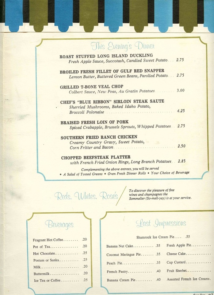 The Shamrock Hotel Pavilion Dinner Menu Houston Texas 1960's | eBay