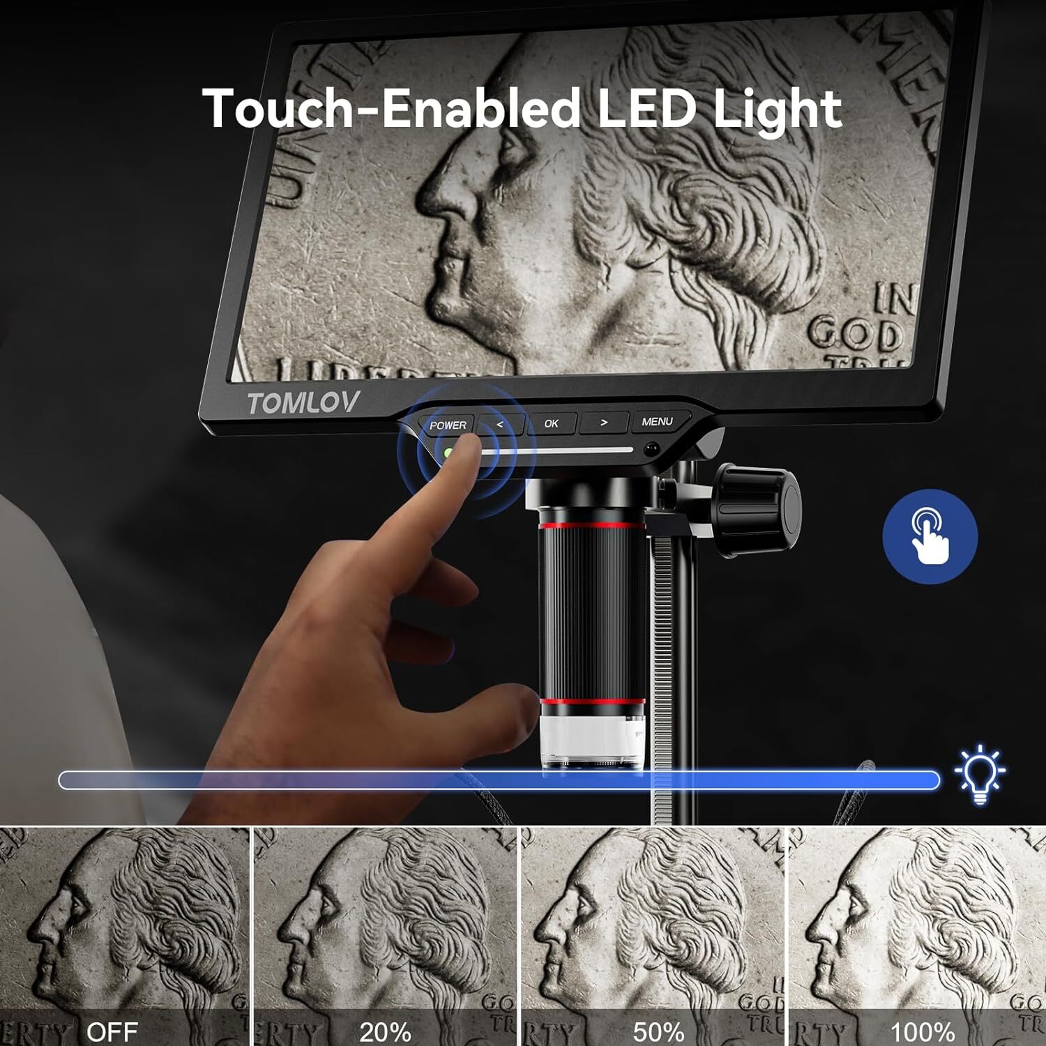 TOMLOV 10" HDMI Digital Microscope Camera 1500X Coin Magnifier Video ...