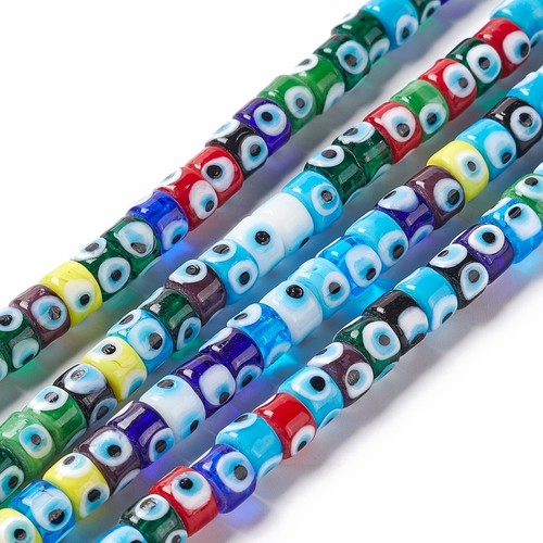 10 Strands Handmade Column Colorful Evil Eye Lampwork Beads Strands 7 ...