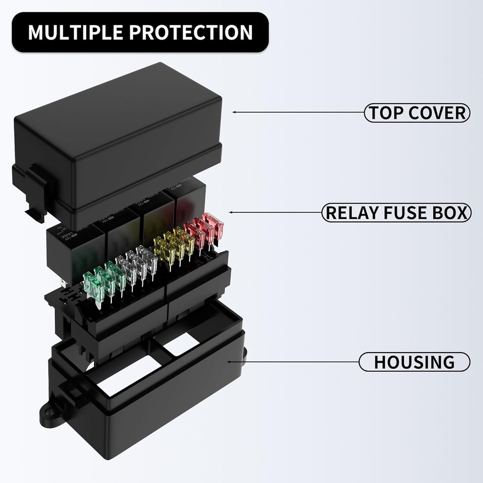 Full Installation Kit: 12V Pre-Wired Fuse Relay Box with 4 Relays & 12 ...