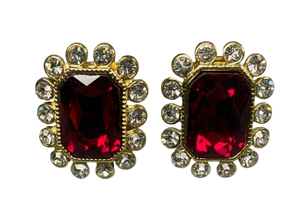 Vintage Signed MONET Red Crystal and Rhinestone Gold … - Gem