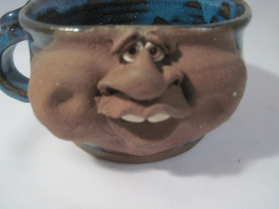 Grotesque Face Mug Stonewear 3-D Blue Mouth with Teeth Vintage 3.25 ...