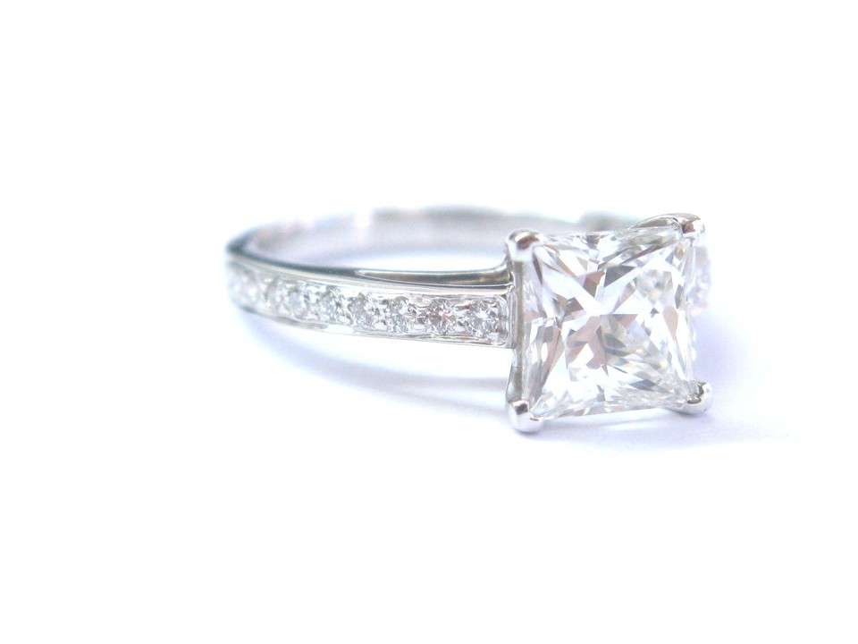Tiffany & Co Platinum Princess Cut Diamond Grace Engagement Ring 1.68Ct ...