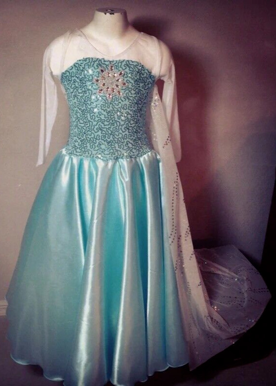 Frozen Elsa Sequin Satin Gown Costume Long Train Size… - Gem