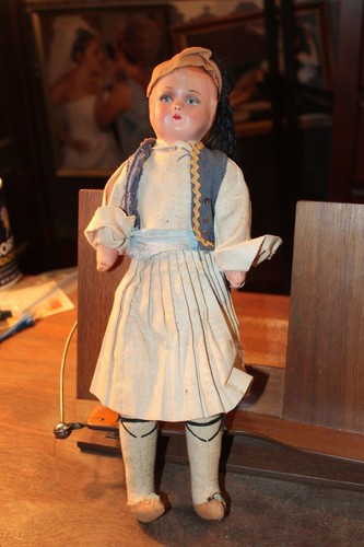 Antique 14" Paper Mache Composition Cloth Body Doll Ethnic Costume ...