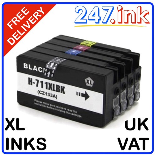 711XL Ink Cartridges for HP DesignJet T120 T125 T130 (Set of 4) non-oem ...