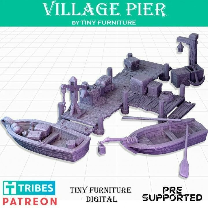 Village Fishing Pier Dock Miniature Resin Print TTRPG Fantasy D&D 32mm ...