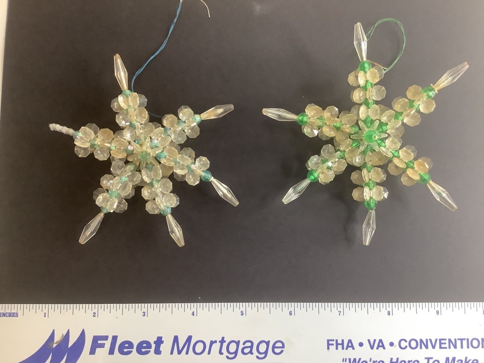 Beaded Atomic Star Snowflake Christmas Ornaments Clear Opaque 2 Vintage ...