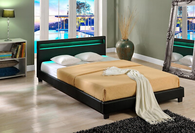 VALENTINO Faux Leather LED COLOUR CHANGING Night Light Upholstered Bed ...