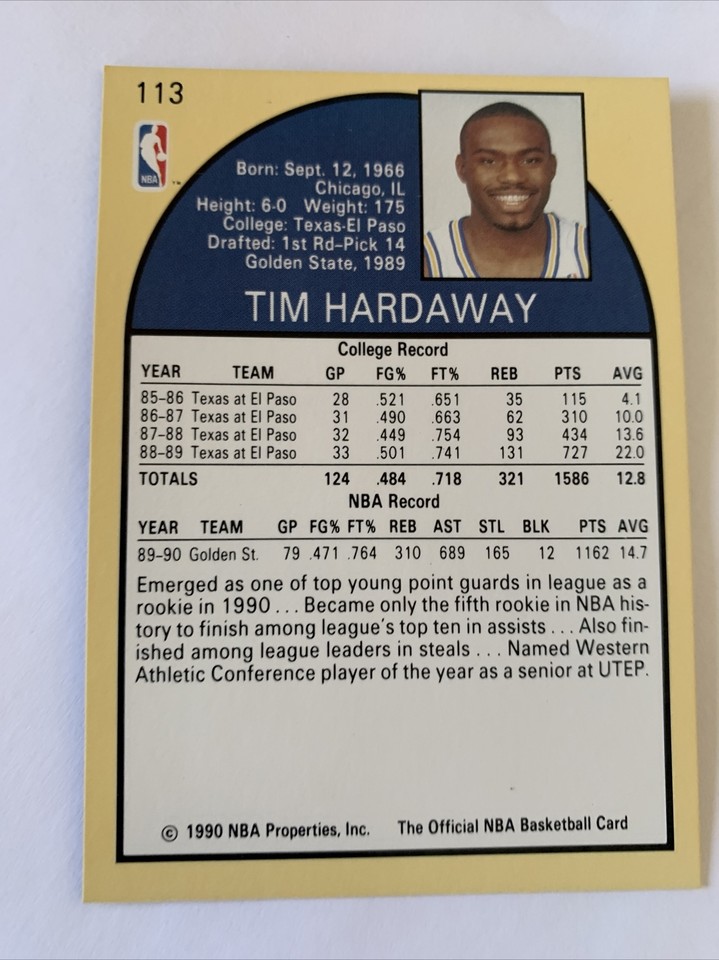 1990-91 Hoops Basketball Card 113 Tim Hardaway Rookie RC Warriors NmMt ...