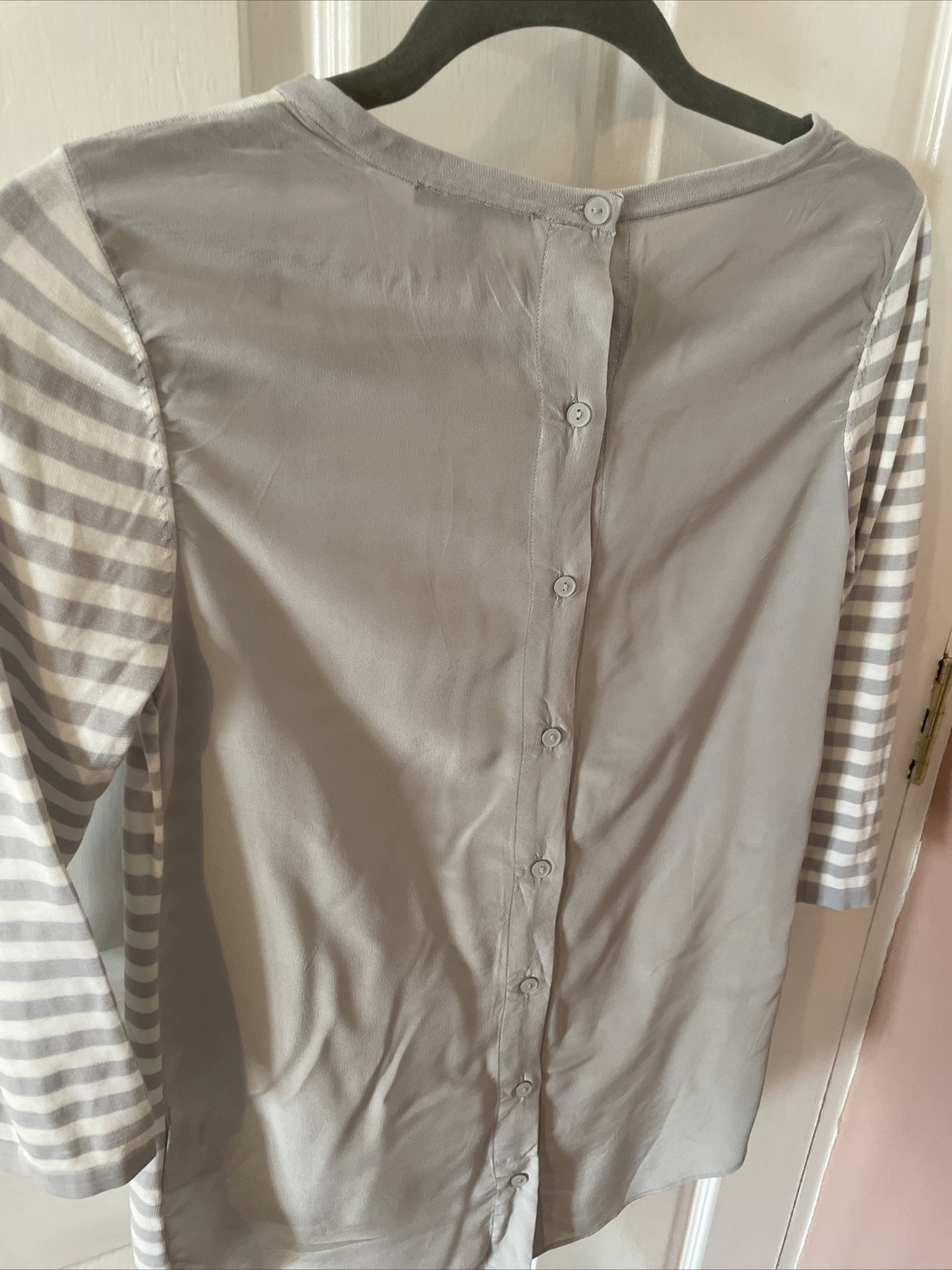 COS Grey White Striped Cotton Silk Button Up Back Blo… - Gem