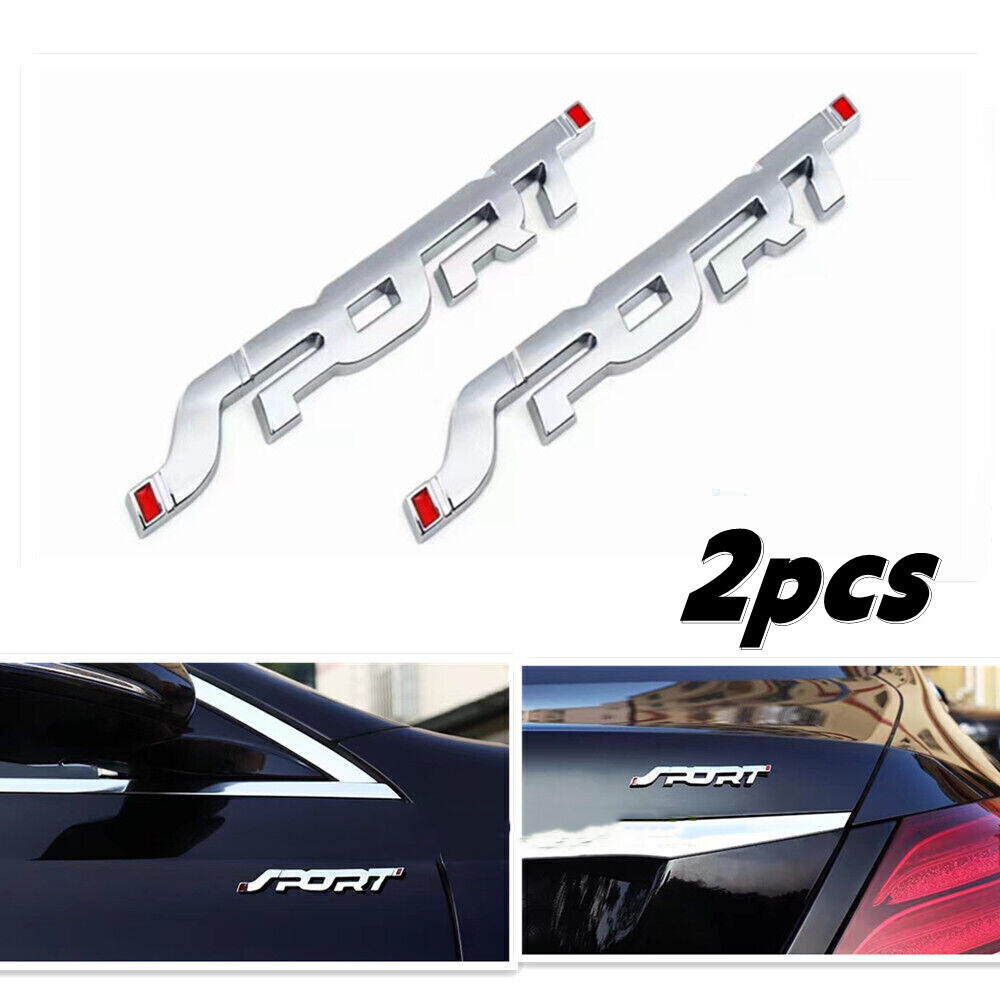 2pcs Car Metal 3D Silver SPORT Logo Emblem Badge Sticker Trunk Bumper ...