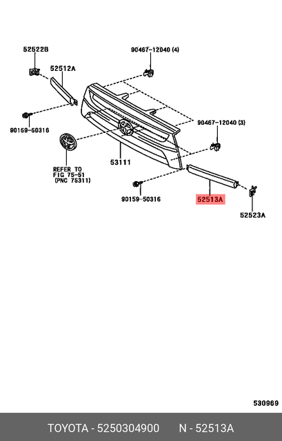 Genuine OE filler front bumper left 5250304900 for TOYOTA 52503-04900 ...