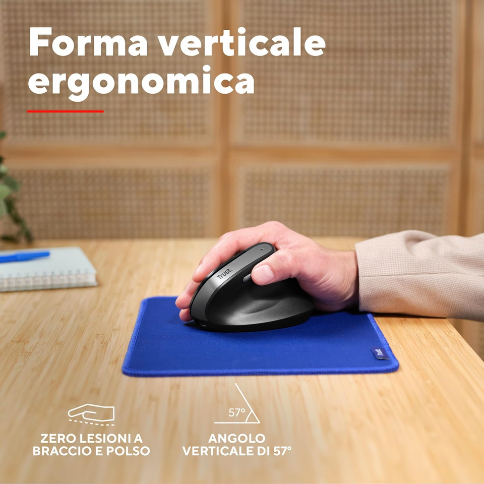 Yuno Mouse Ergonomico Senza Filo, Mouse Verticale Ricaricabile ...