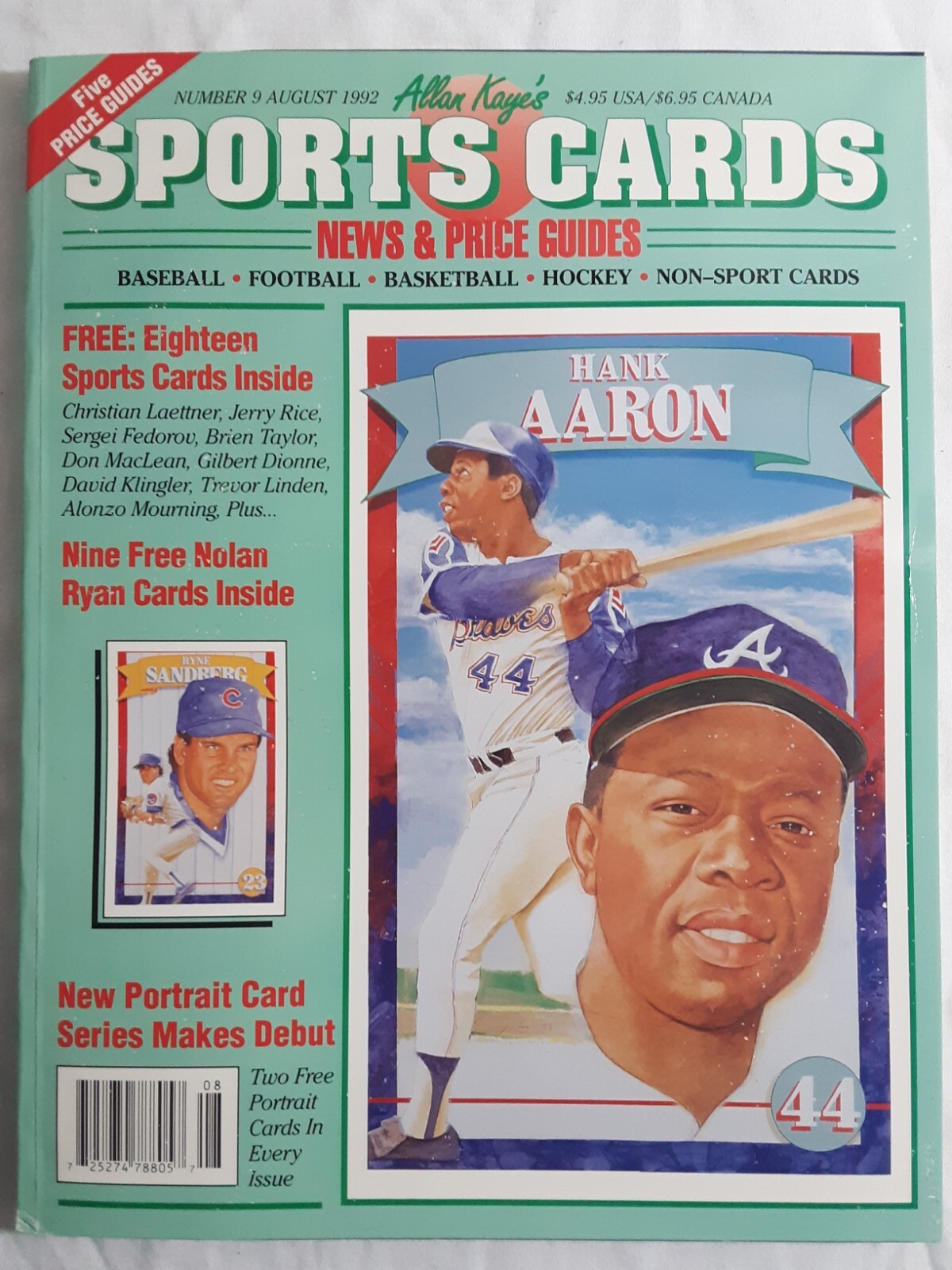 Allan Kaye's Sports Cards mag#9 Aug 1992 NEW Hank Aaron Ryne Sandberg ...