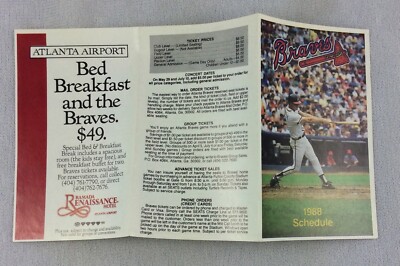 1988 Atlanta Braves Baseball Pocket Schedule - Ramada Renaissance Hotel ...