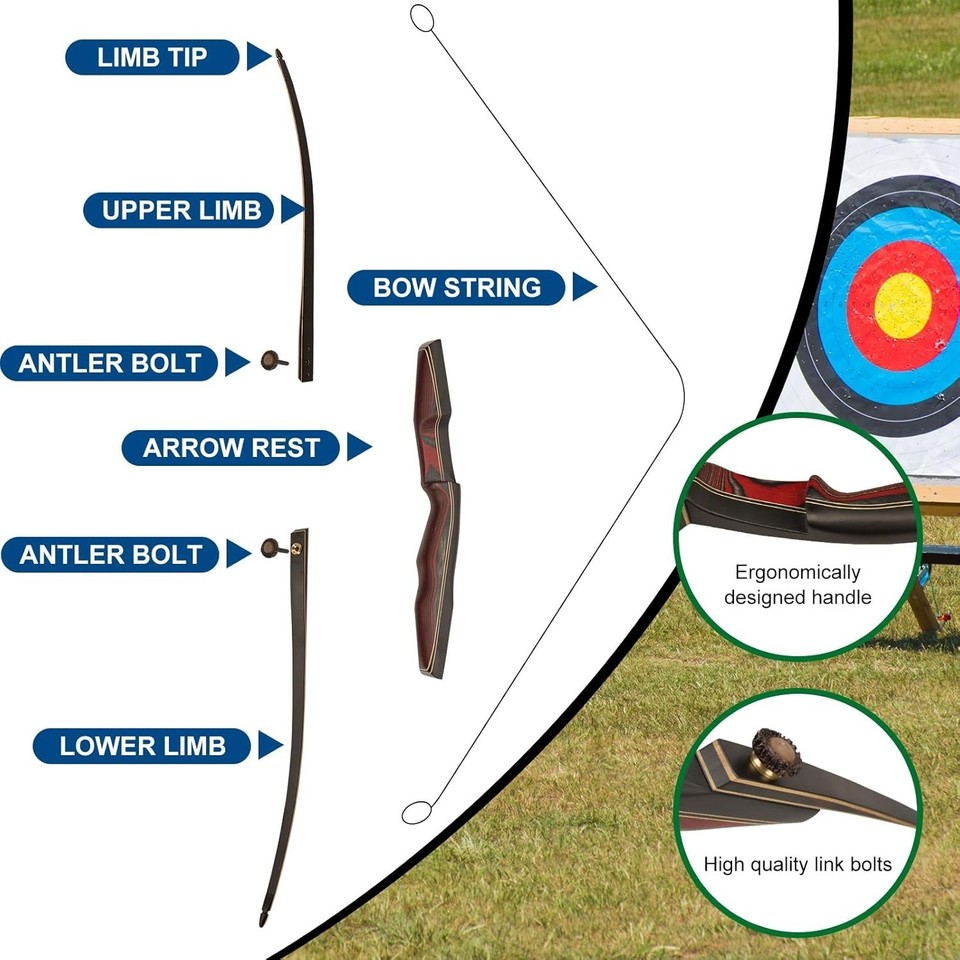 65'' PMZ Takedown Recurve Bow – Handmade Longbow for Hunting & Target ...