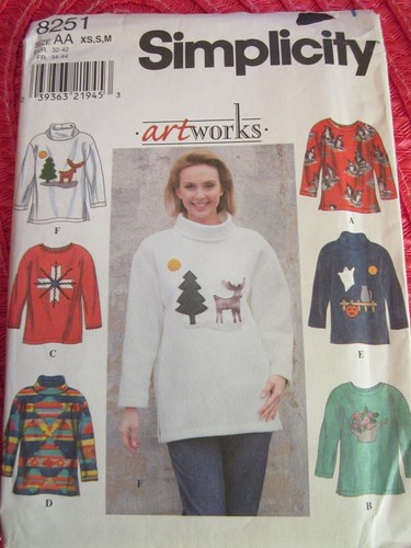 Simplicity 8251 MISSES' TUNIC TOP WINTER FALL SPRING PATTERN XS-S-M (6 ...
