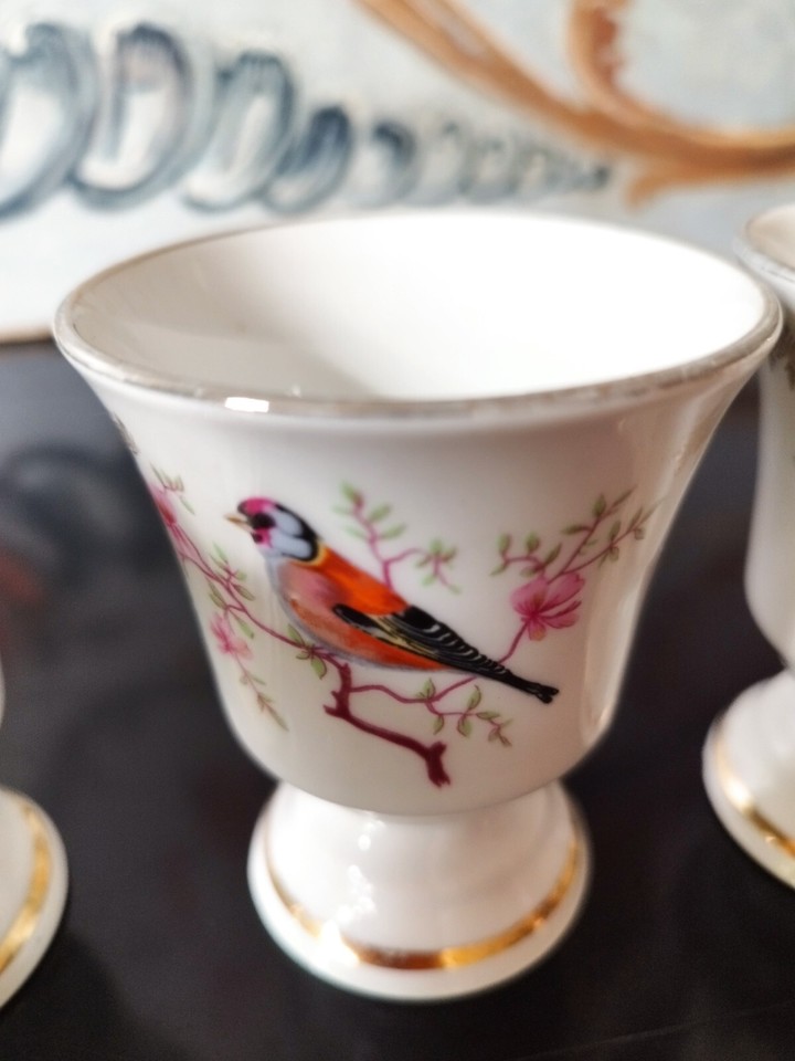 Lot TASSE/8 MUGS À CAFÉ/THÉ PORCELAINE DE LUXE Décor oiseau du Paradis ...