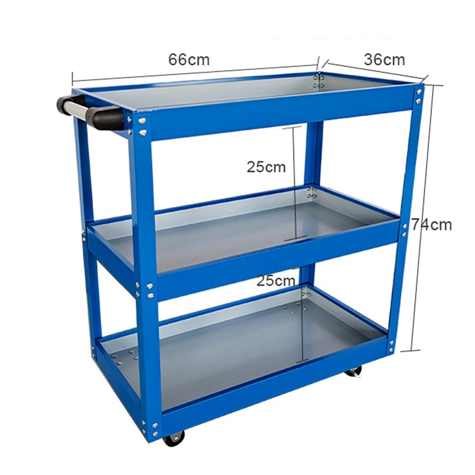 Tool Storage Heavy Duty Garage Trolley Workshop DIY 3 Tier Wheel Cart ...